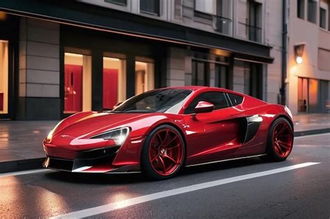 Premium Photo Luxury Red Sports Car With Shiny Headlights Parked On