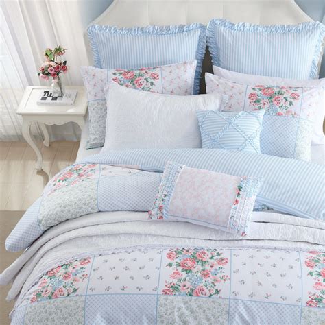 Laura Ashley Hope Patchwork Blue Cotton Reversible Comforter Set