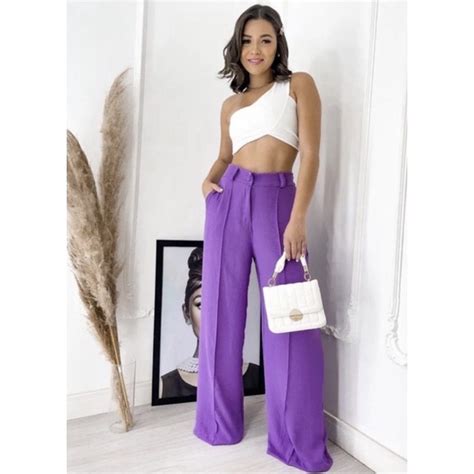 calça pantalona tecido duna ziper e botão nova moda blogueira moda