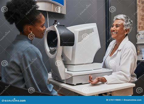 Eye Doctor Happy Or Black Woman Consulting For Eyesight Advice At