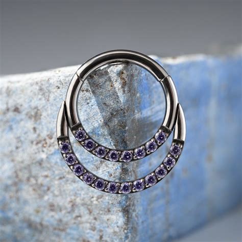 Пирсинг Implant Grade кольцо-кликер титан Duo Amethyst 1.2 (16G) - 8 мм ...