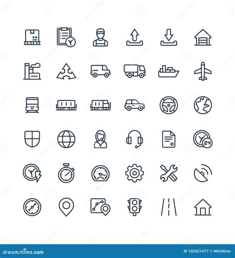 Vector Thin Line Icons Set With Logistic Delivery Business Distribution Outline Symbols Stock