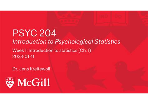 Lecture 2 PSYC 204 Introduction To Psychological Statistics Week 1 Introduction To Statistics
