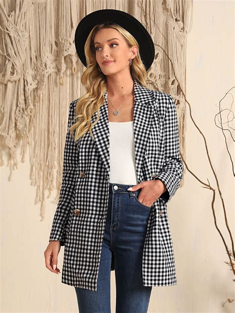 Gingham Dual Pocket Double Breasted Coat Artofit