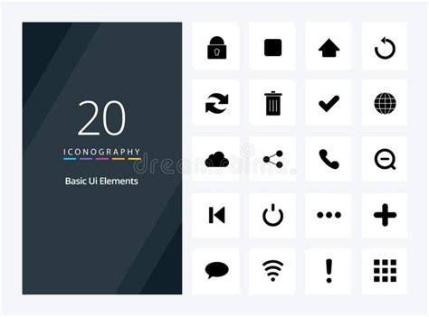 20 Basic Ui Elements Solid Glyph Icon For Presentation Stock Vector