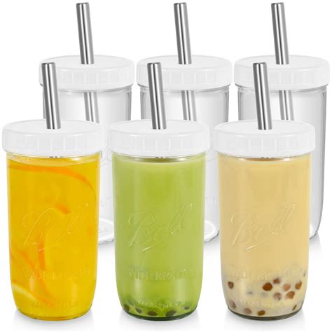 Buy Prerrysurpasse Mason Jar Cups With Lids And Straws 6pack 24oz