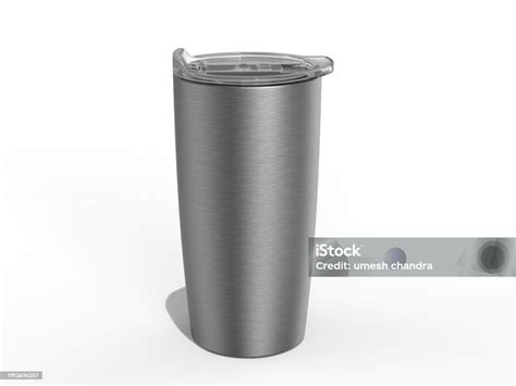 브랜딩 모형을 위한 뚜껑이 있는 빈 스테인리스 스틸 텀블러 3d 렌더링 그림입니다 0명에 대한 스톡 사진 및 기타 이미지 0