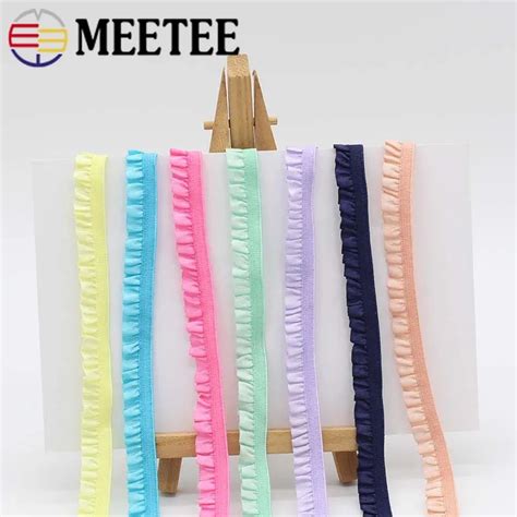 Meetee 20 미터 10mm 주름 스트레치 레이스 트림 리본 러플 탄성 밴드 아기 헤어 밴드 벨트 신발 장식 테이프 Diy