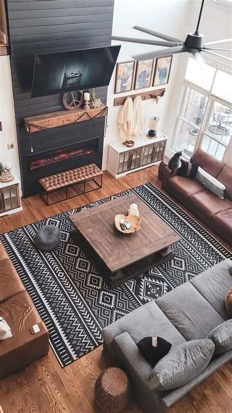 Rustic Living Room With Leather Furniture