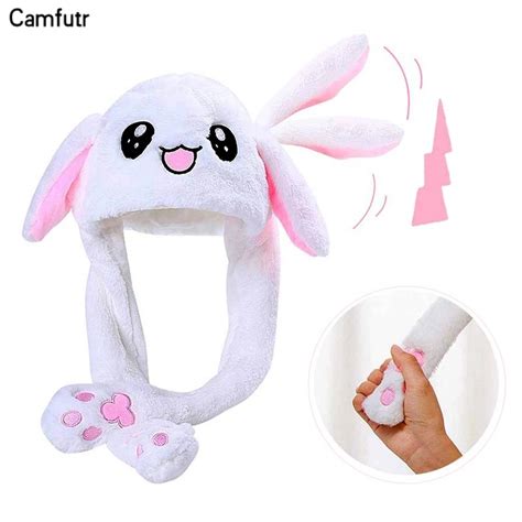 Cute Hats With Earflaps Rabbit Women Girls Hat Plush Moving Shine Bunny Ears Hat Movable Ears