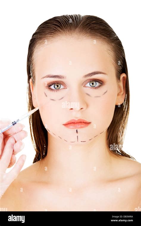 Cosmetic Botox Injection In The Female Face Isolated On White Stock