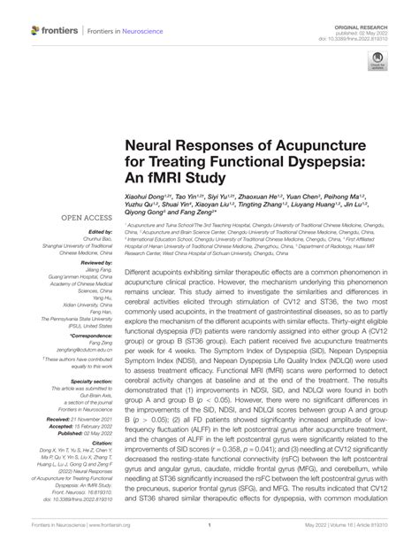 Pdf Neural Responses Of Acupuncture For Treating Functional Dyspepsia