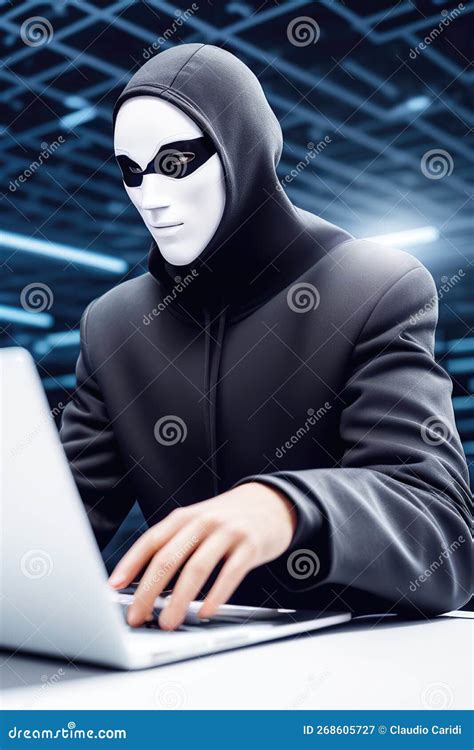 Hooded Hacker Using Computer For Massive Data Breach Attack Generative Artificial Intelligence