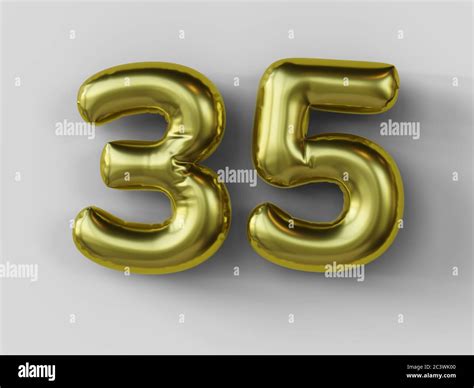 Golden Balloon In Shape Of Number 35 Isolated 3d Illustration Stock