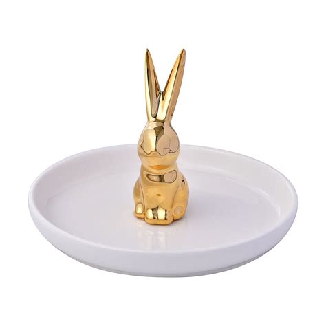 Rabbit Jewellery Organiser Size 13x13x8 Cm White Tray And Gold Body