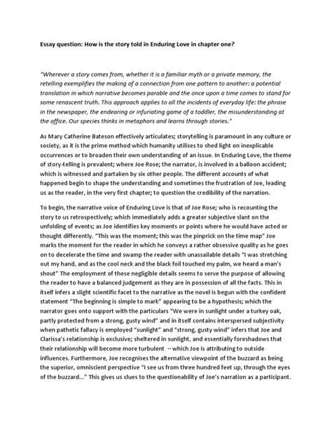 How Is The Story Told In Enduring Love In Chapter 1 Narration Narrative