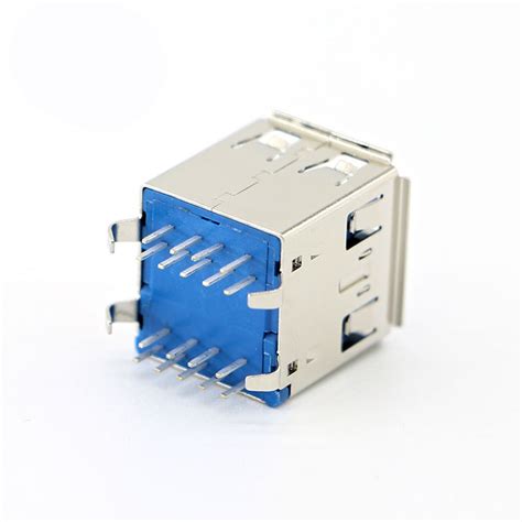 Double Layer Usb Blue 30 Female Seat Vertical Straight Plug 180