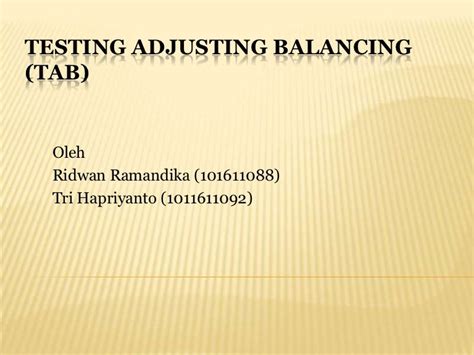 Testing Adjusting Balancing