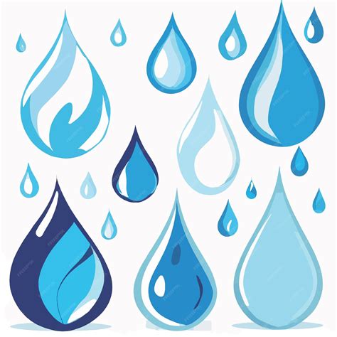 Conjunto De Gotas De Agua Azules Vector Premium