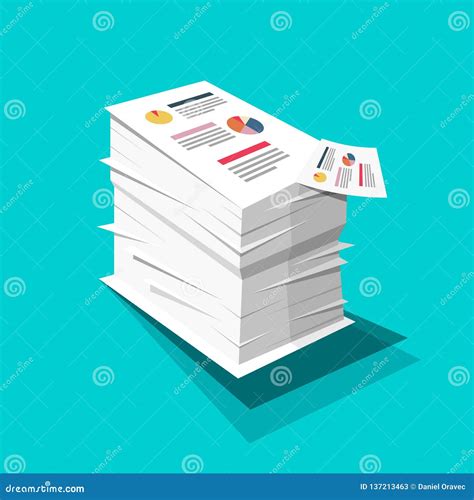 Stack Of Paper Business Documents With Graphs And Text Pile Vector Flat Design Documents