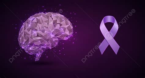 Purple Ribbon And Brain Epilepsy Awareness Geometric Art Background