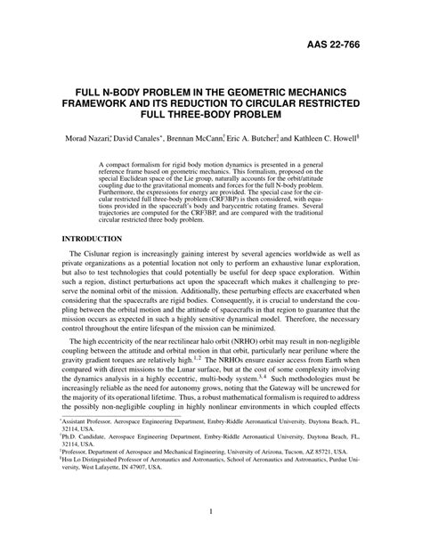 Pdf Full N Body Problem In The Geometric Mechanics Framework And Its Reduction To Circular