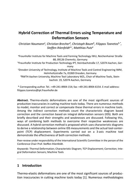 Pdf Hybrid Correction Of Thermal Errors Using Temperature And Deformation Sensors