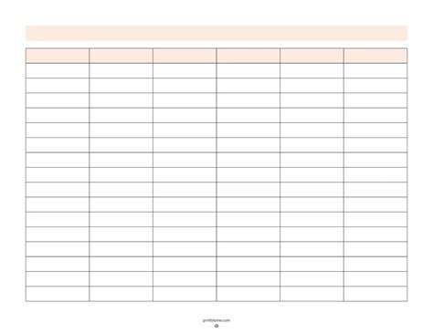 Printable Blank 6 Column Chart Templates Free 6 Column Tables