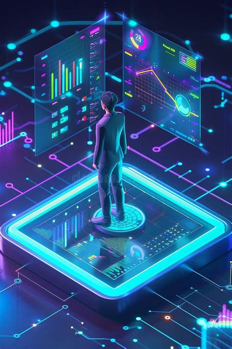 Graphic Of Futuristic 3d Model Of A Business Professional Interacting With Holographic Data
