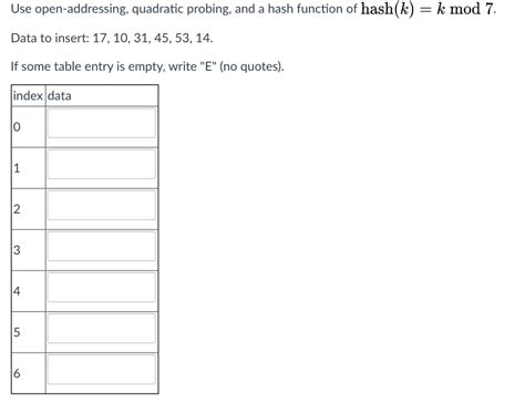 Solved Use Open Addressing Quadratic Probing And A Hash