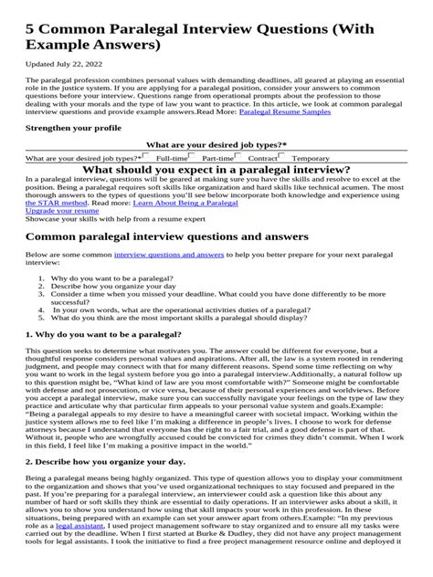 5 Common Paralegal Interview Questions Pdf