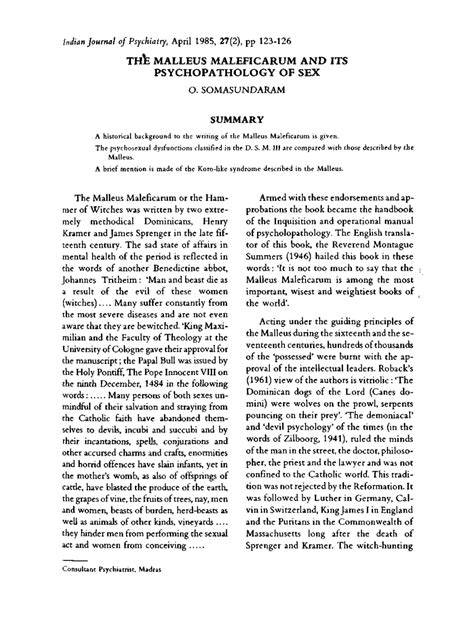 Pdf The Malleus Maleficarum And Its Psychopathology Of Sex