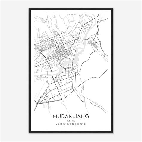 Mudanjiang China Map Poster Mudanjiang City Road Wall Art Print