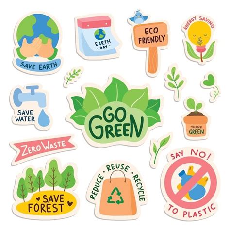 Set Of Ecology Sticker With Slogan In Doodle Style