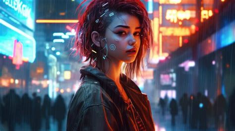 Premium Ai Image Cyberpunk Strange Girl
