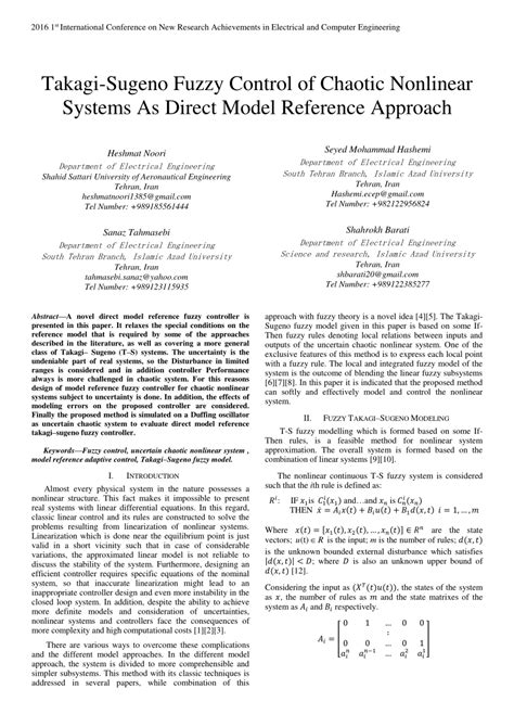 Pdf Takagi Sugeno Fuzzy Control Of Chaotic Nonlinear Systems As