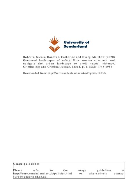 Pdf Gendered Landscapes Of Safety How Women Construct And Navigate