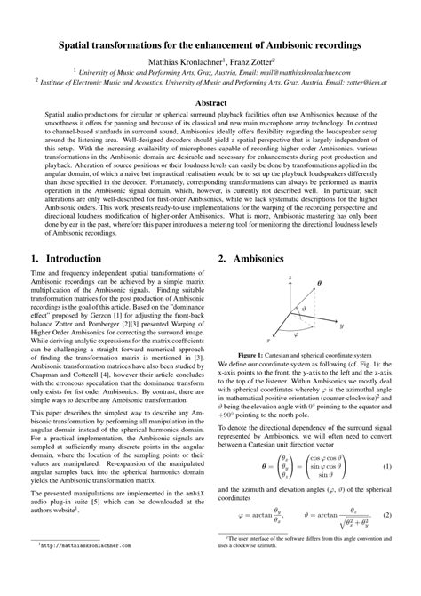 Pdf Spatial Transformations For The Enhancement Of Ambisonic Recordings