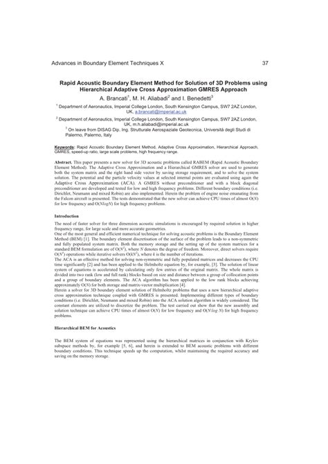 PDF Rapid Acoustic Boundary Element Method For Solution Of 3D