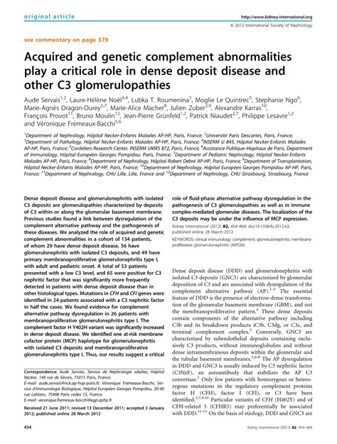 Pdf Acquired And Genetic Complement Abnormalities Play A Critical