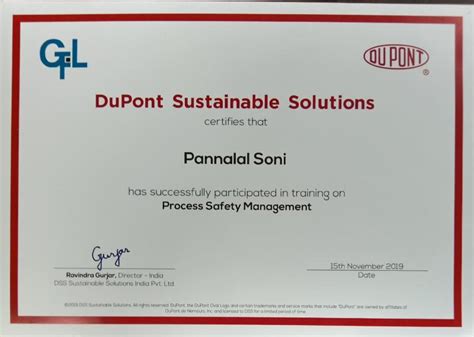 Pannalal Soni On Linkedin Training Certificate For Dupont Process