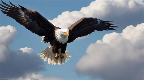 Águila calva volando en el cielo con las alas abiertas el fondo es clou