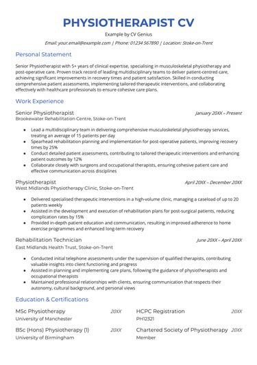Physiotherapist Cv Example And Writing Tips For 2026