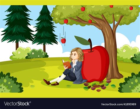 Isaac Newton Sitting Under Apple Tree Royalty Free Vector