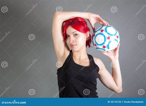 Attractive Girl Holding A Soccer Ball Stock Image Image Of Healthy