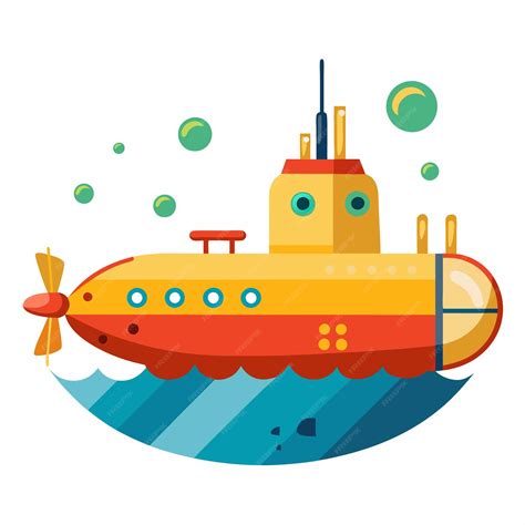 Иллюстрация в стиле мультфильма подводной лодки Премиум Ai