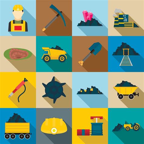 Mining Icons Set Flat Style 4222810 Vector Art At Vecteezy
