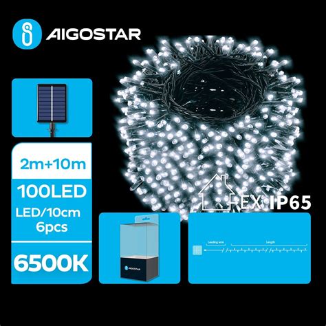 Aigostar Guirlande solaire de Noël 100xLED 8 fonctions 12m IP65 blanc