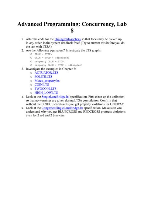 2016 2017 Lab Sheet 8 Advanced Programming Concurrency Lab 8 1 2