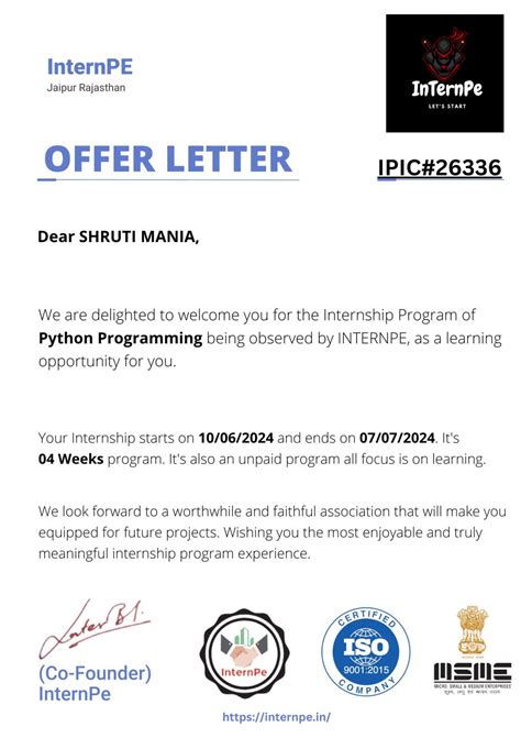 shruti mania on linkedin internship python programming internpe